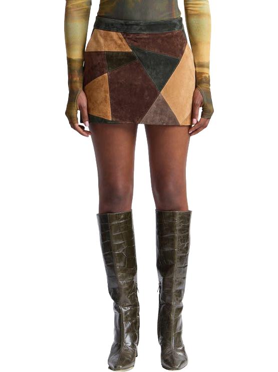 AVEC LES FILLES AVEC LES FILLES Patchwork Suede Miniskirt